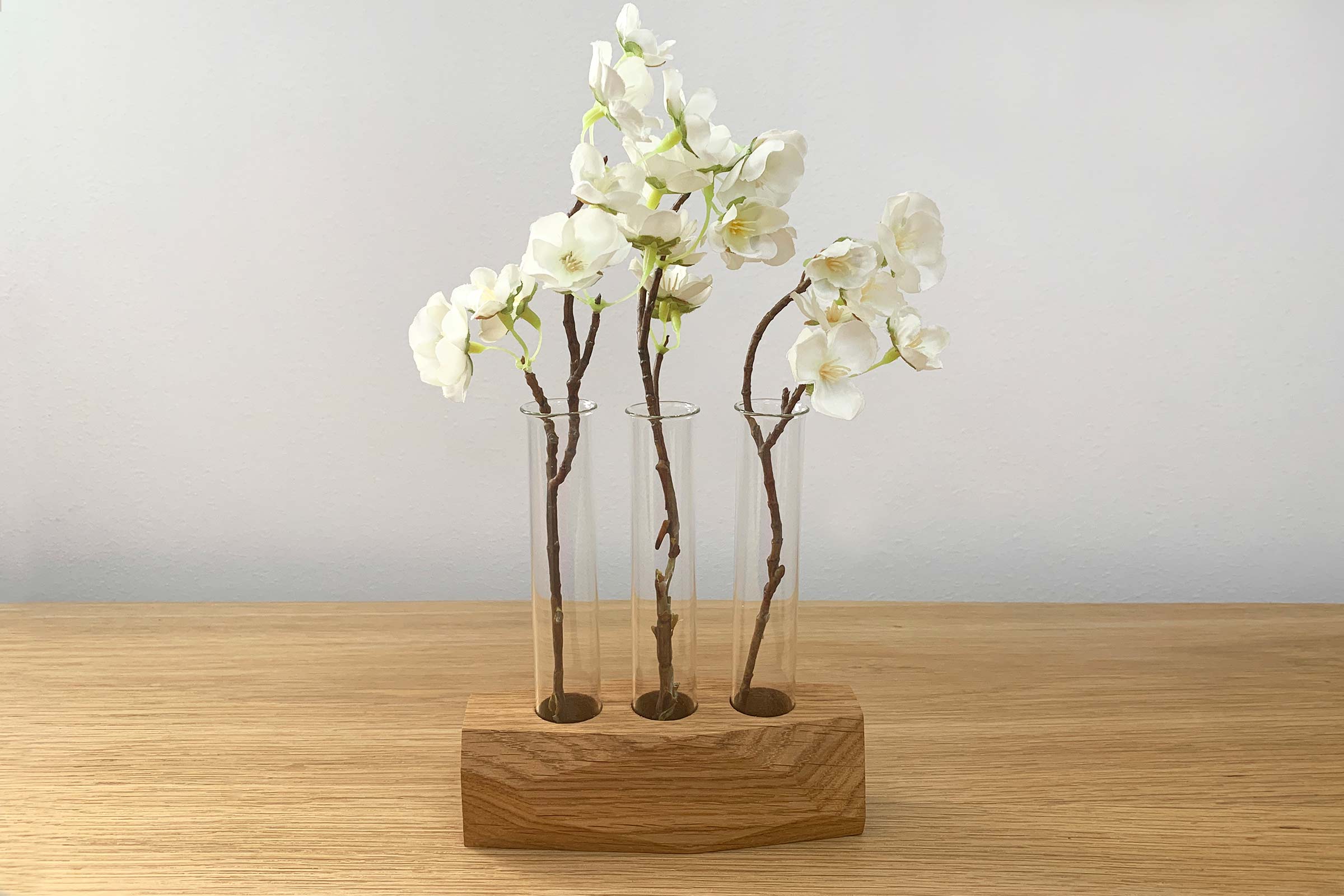 Wooden oak vase with 3 large test tubes - Edward Johnson Furniture