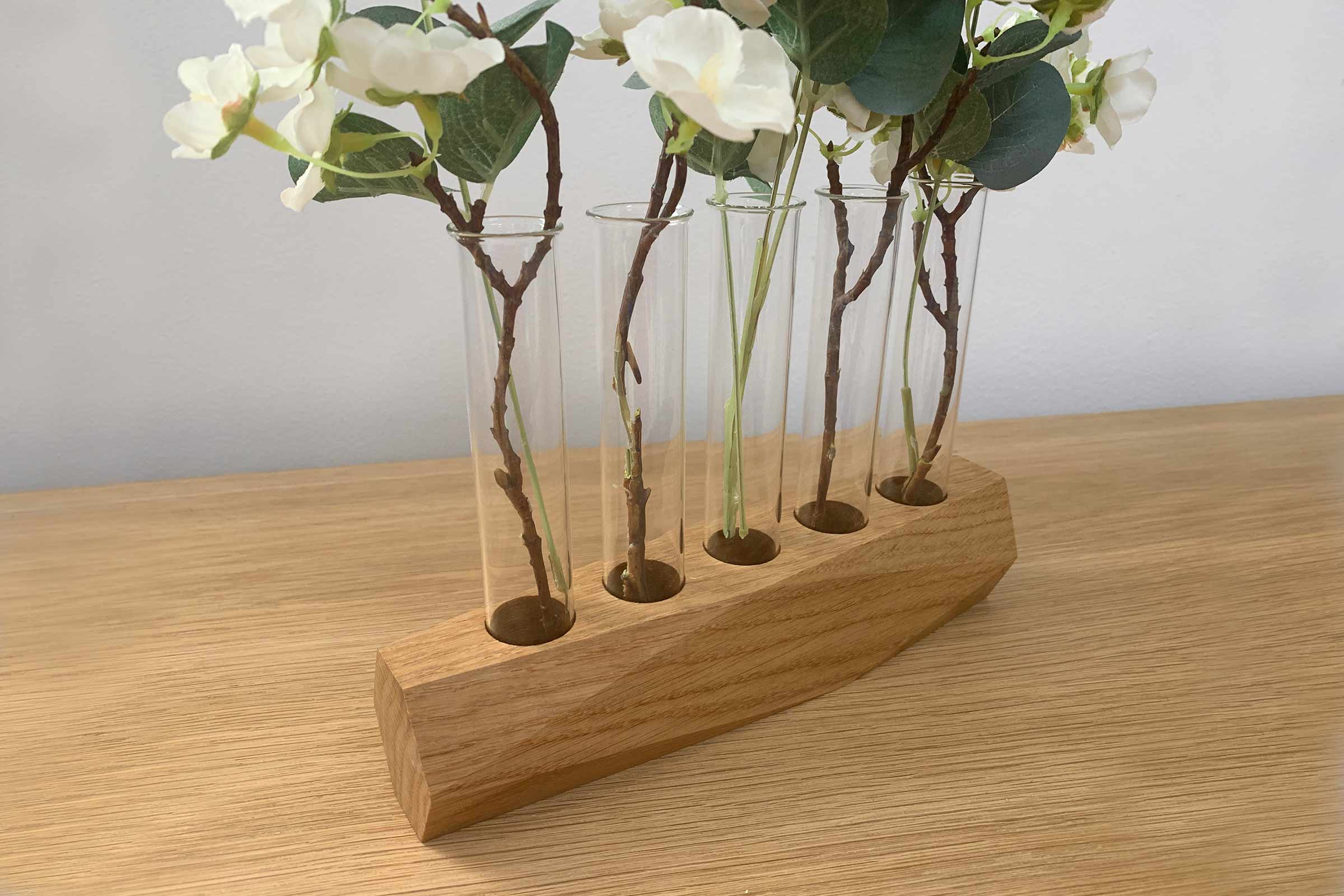 Wooden oak vase with 5 large test tubes - Edward Johnson Furniture